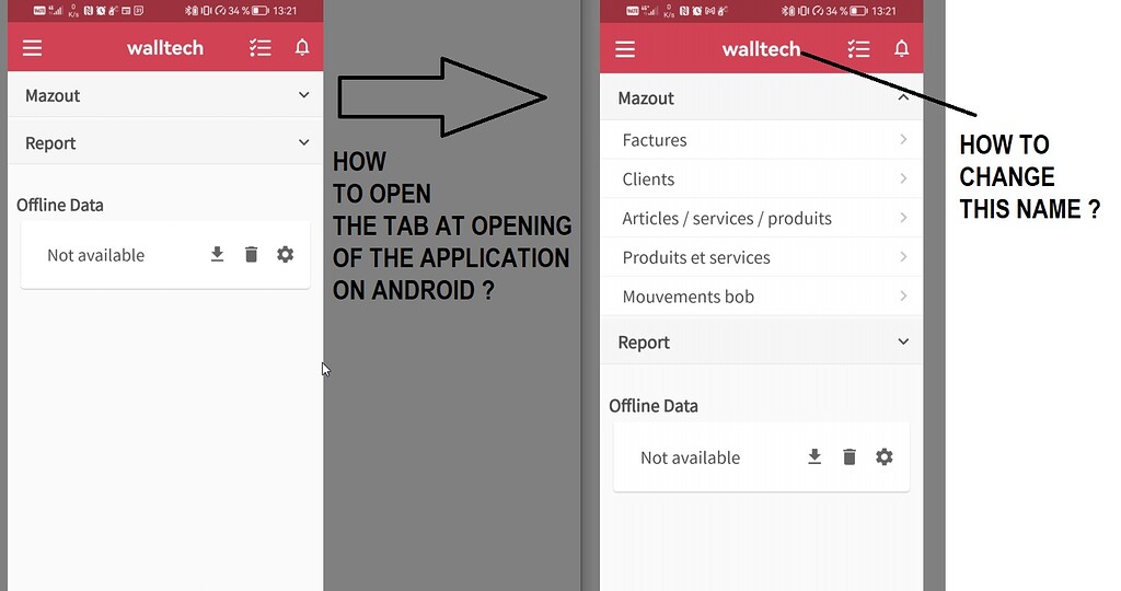 Open the tab by default on mobile device and change the name on the top ...